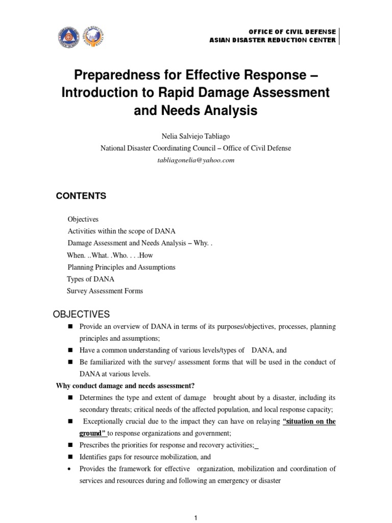 Rapid Damage Assessment and Needs Analysis | Civil Defense | Emergency
