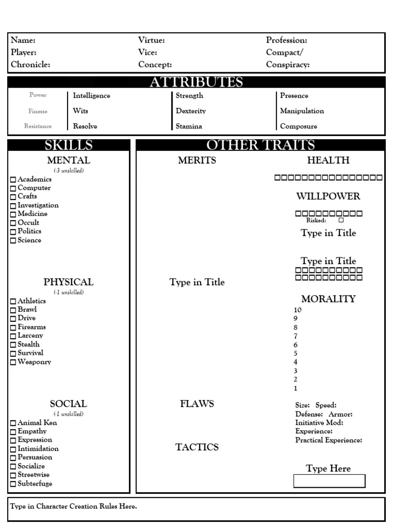 Hunter: The Vigil Character Sheet | PDF | Gaming | Tabletop Games