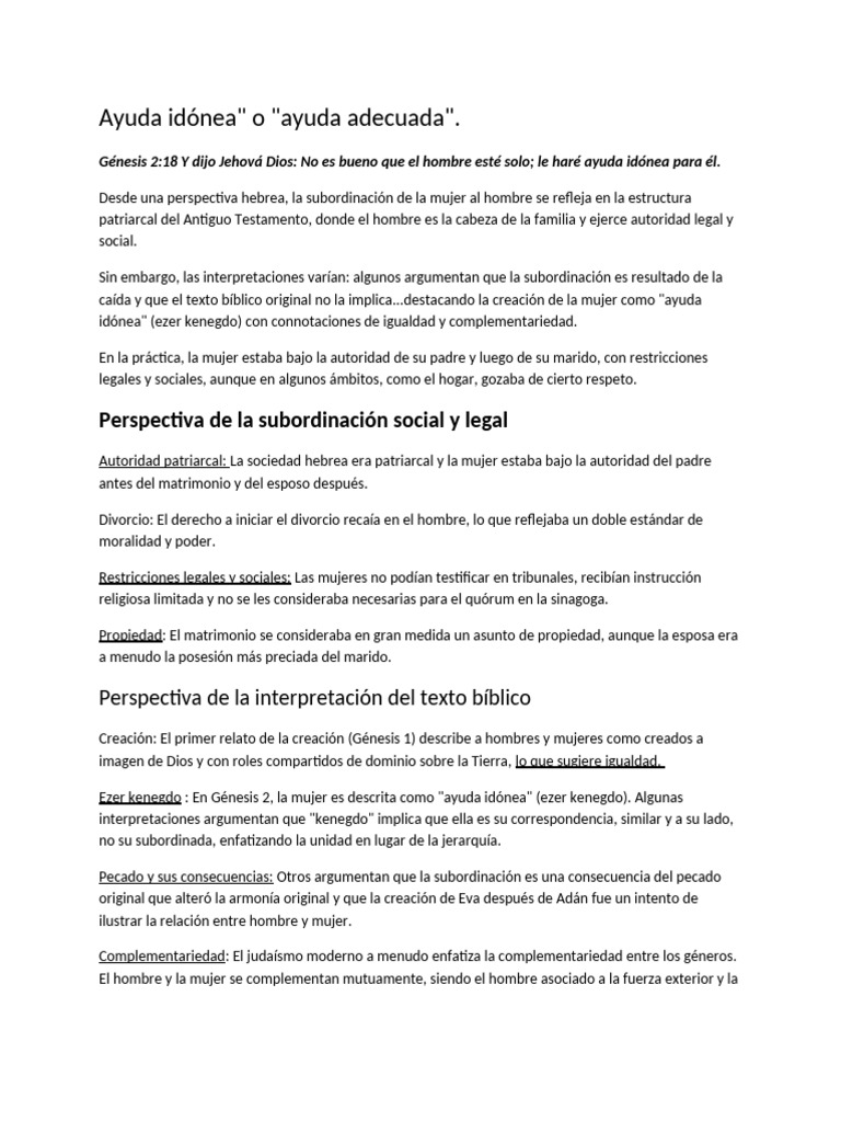 Ayuda Idónea | PDF | Mujer | Libro del Génesis