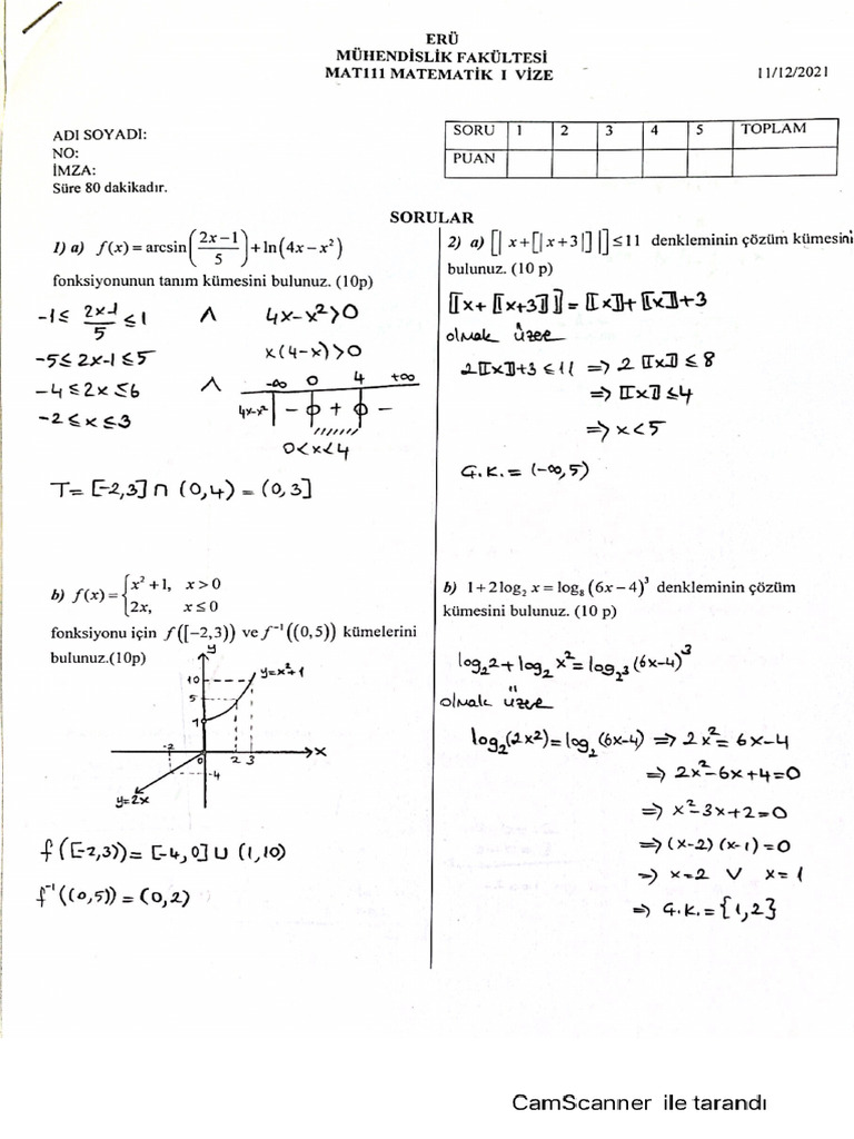 Cevap Anahtarı Vize Mat 111 | PDF
