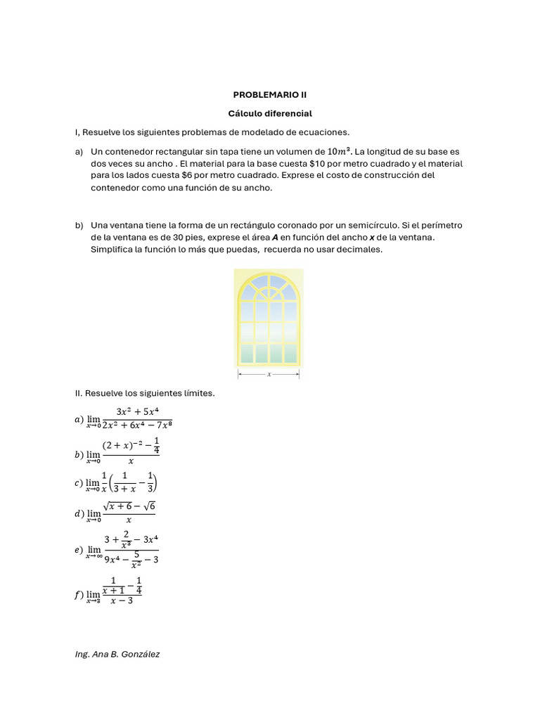 Problemario II - Cálculo Diferencial | PDF