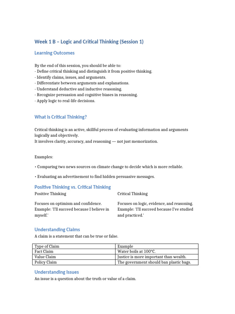 Week 1B Logic and Critical Thinking | PDF | Argument | Critical Thinking