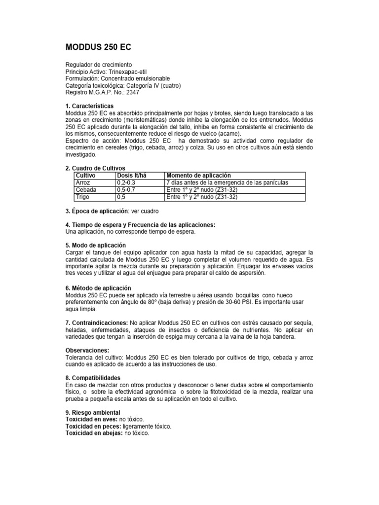 Ficha Técnica de Moddus 250 EC | PDF | Arroz | Cebada