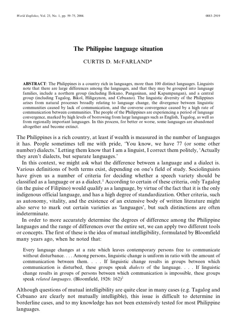 The Case of The Philippines | PDF | Dialect | Tagalog Language
