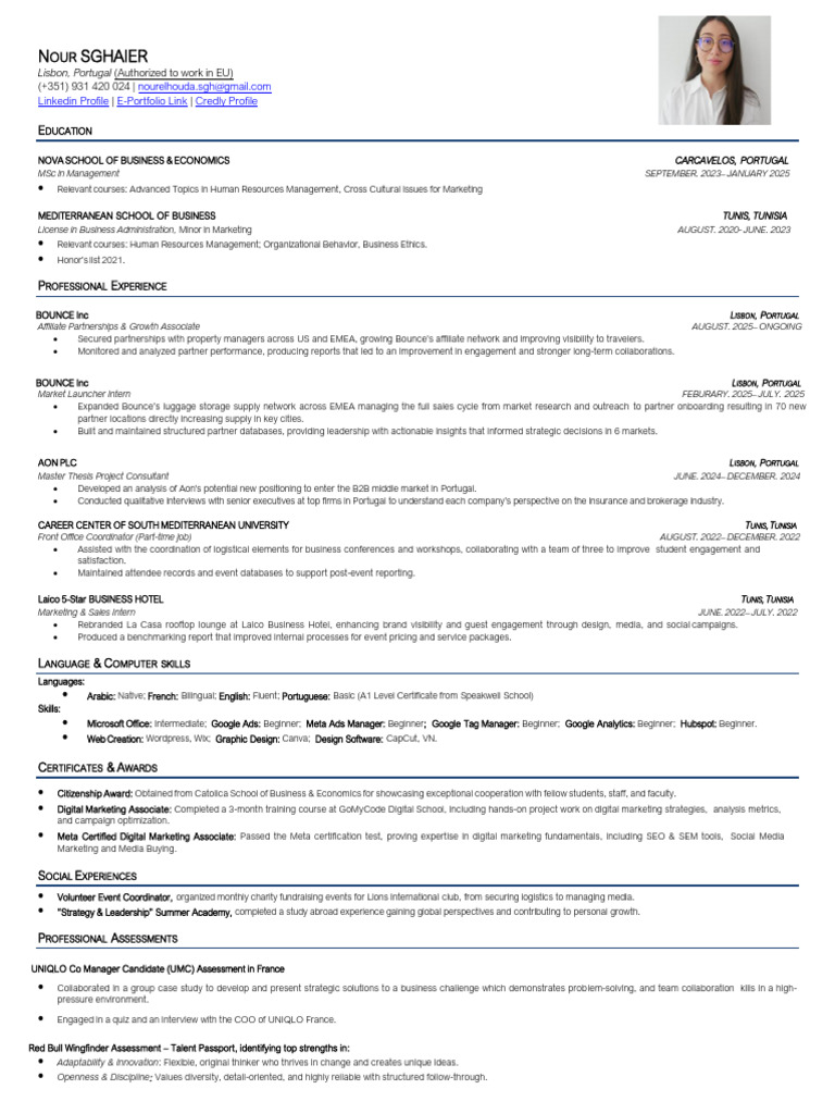Nour Sghaier Resume | PDF | Digital Marketing | Economies