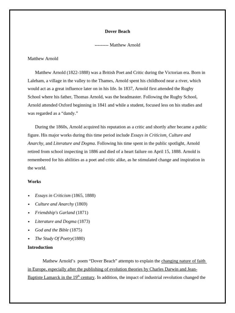 Dover Beach Poem Analysis | PDF