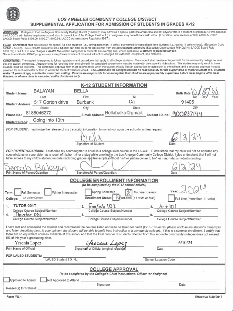Bella Balayan K-12 Form | PDF