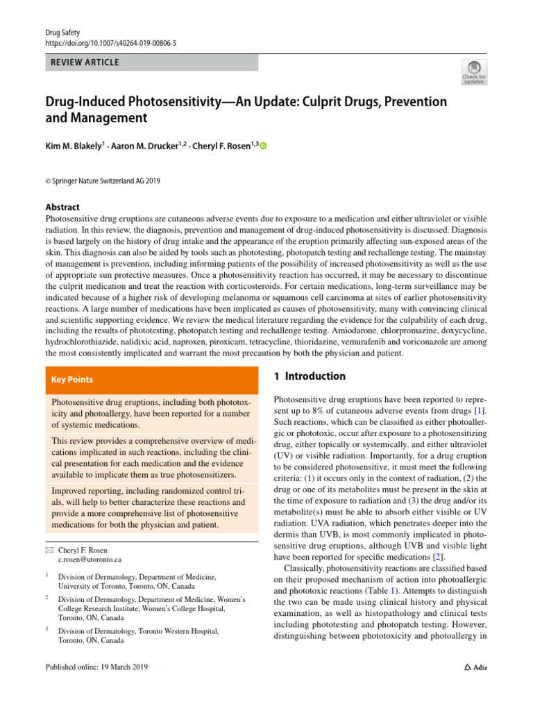 Drug Induced Photosensitivity-An Update Culprit Drugs, Prevention | PDF ...