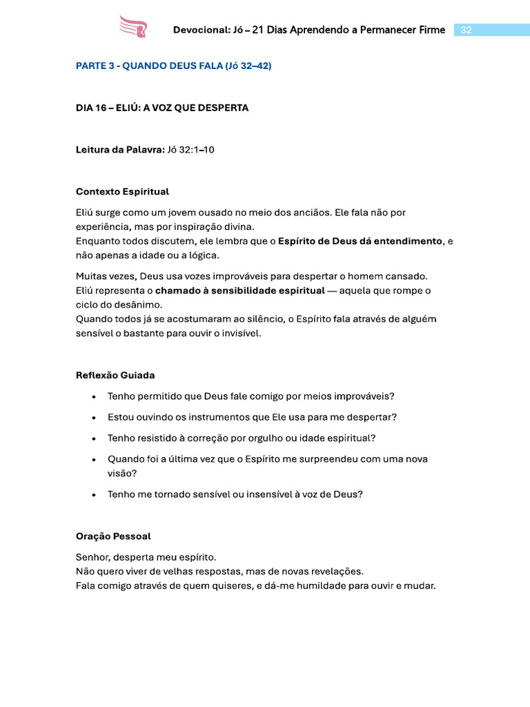 Dia 16 - Eliú A Voz Que Desperta | PDF