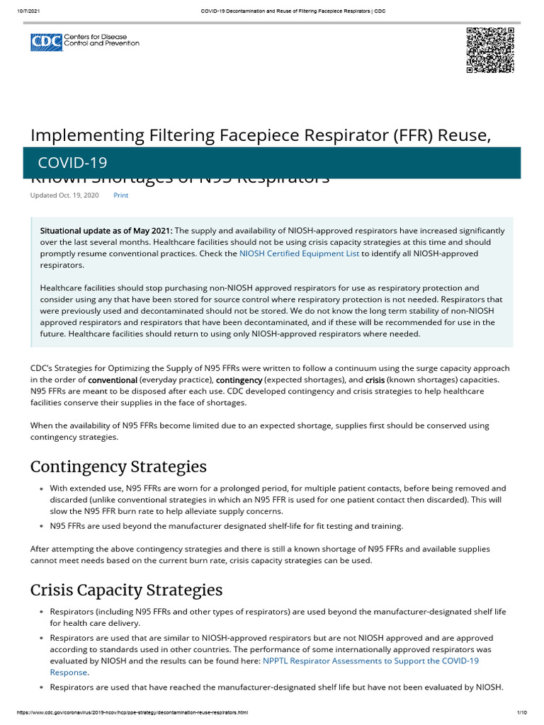 COVID-19 Decontamination and Reuse of Filtering Facepiece Respirators ...