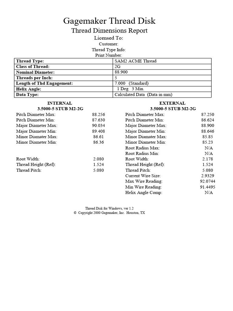 Gagemaker SAM2 ACME Thread Dimensions | PDF | Machining
