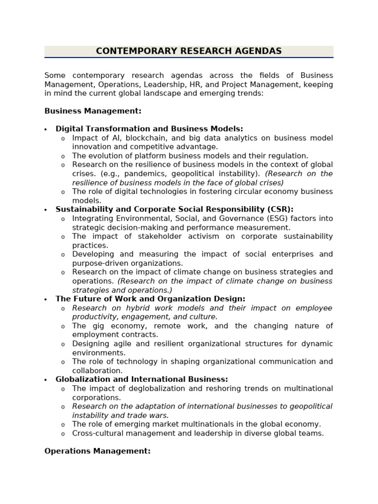 Contemporary Research Agendas in Business | PDF | Leadership | Economies