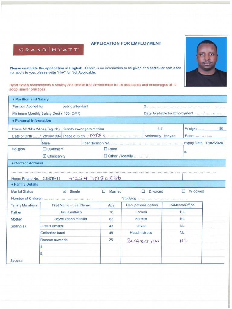 Hyatt Hotels Application Form | PDF