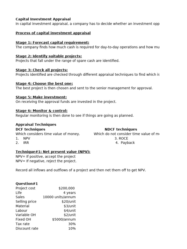 Capital Investment Appraisal Process | PDF | Net Present Value ...
