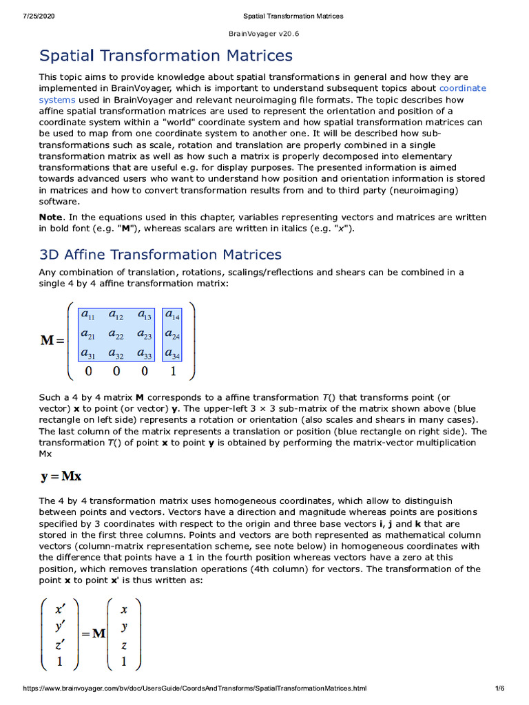 Spatial Transformation Matrices | PDF