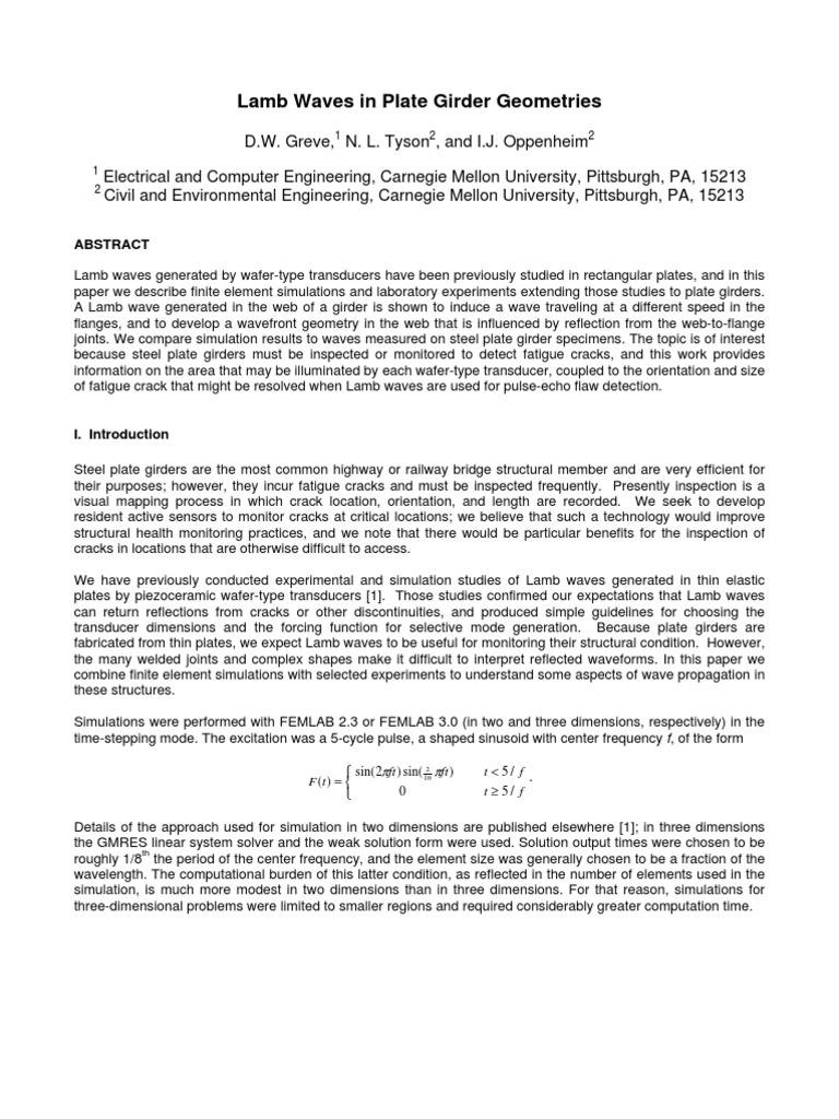 Lamb Waves in Plate Girder Geometries: F T F T FT FT T F | PDF | Motion ...