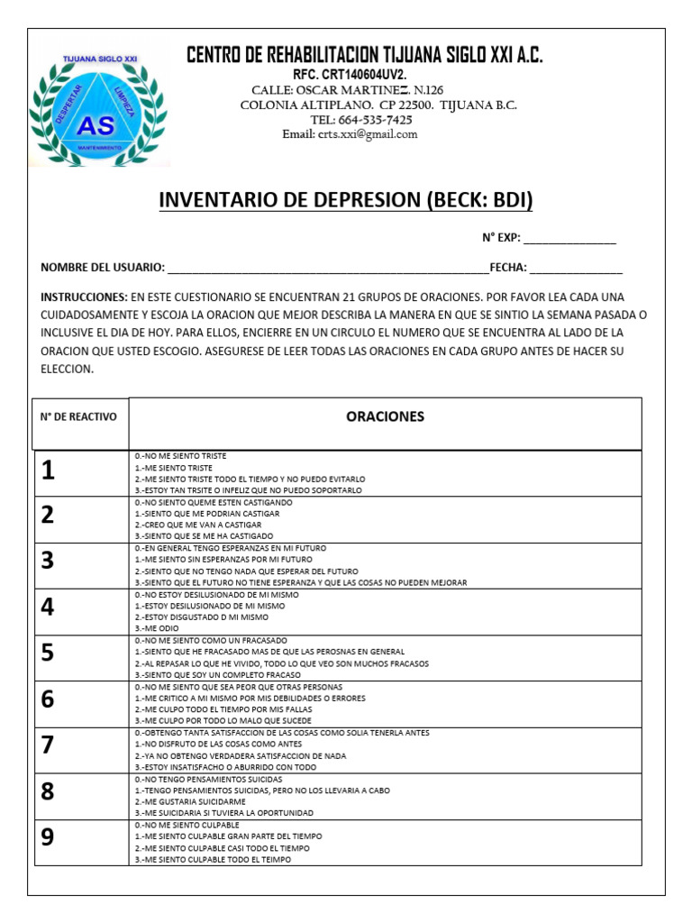 4.-Inventario Sintomas de Depresion (Beck-bdi) | PDF