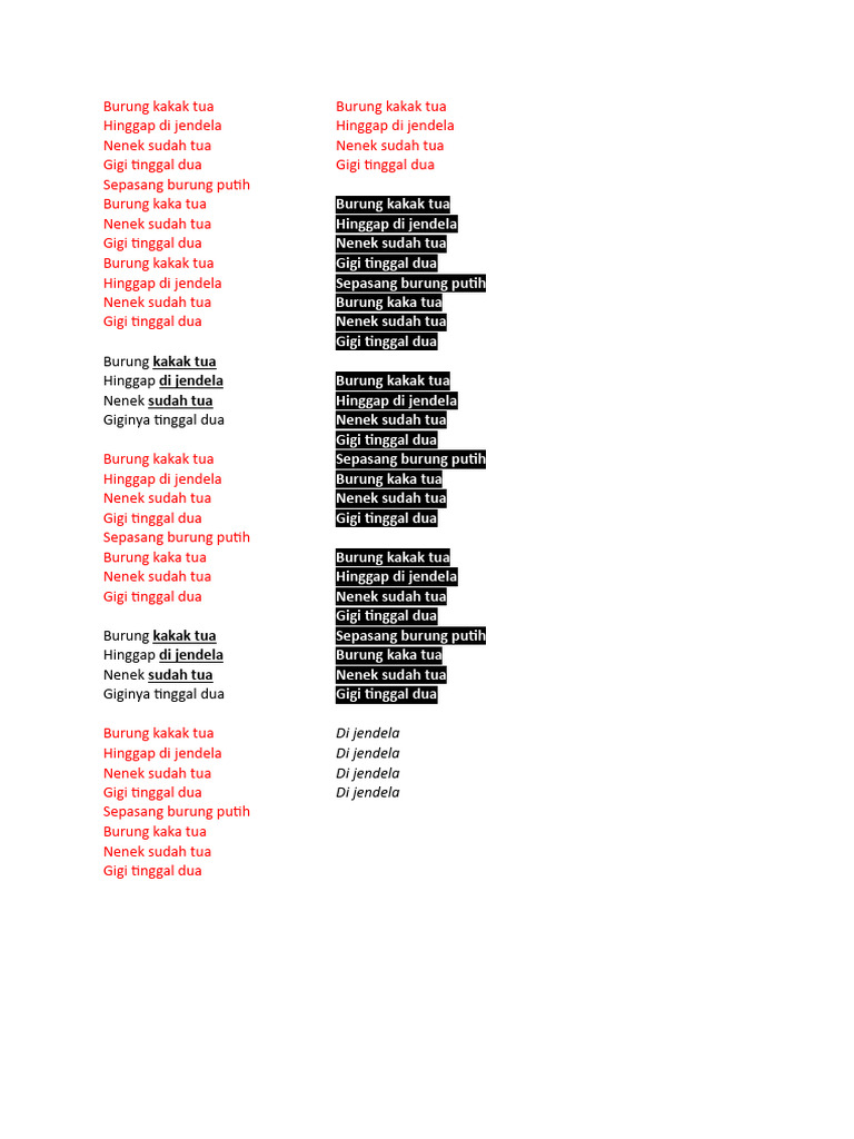 Burung Kakak Tua Lirik | PDF