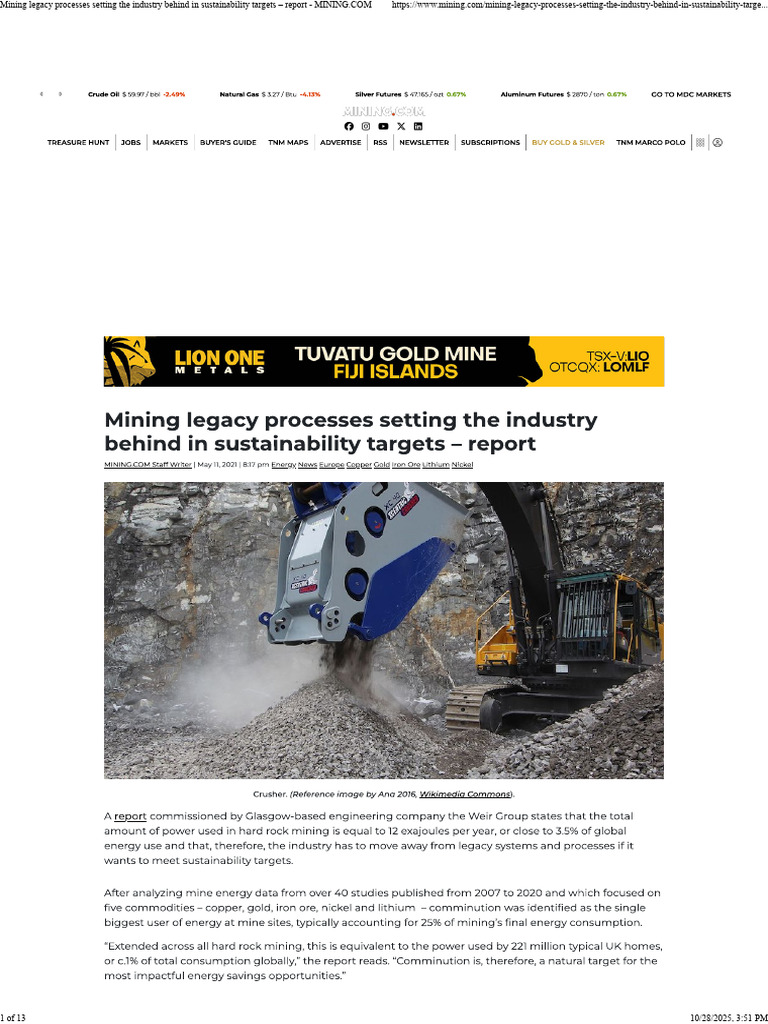 Mining Legacy Processes Setting The Industry Behind in Sustainability ...
