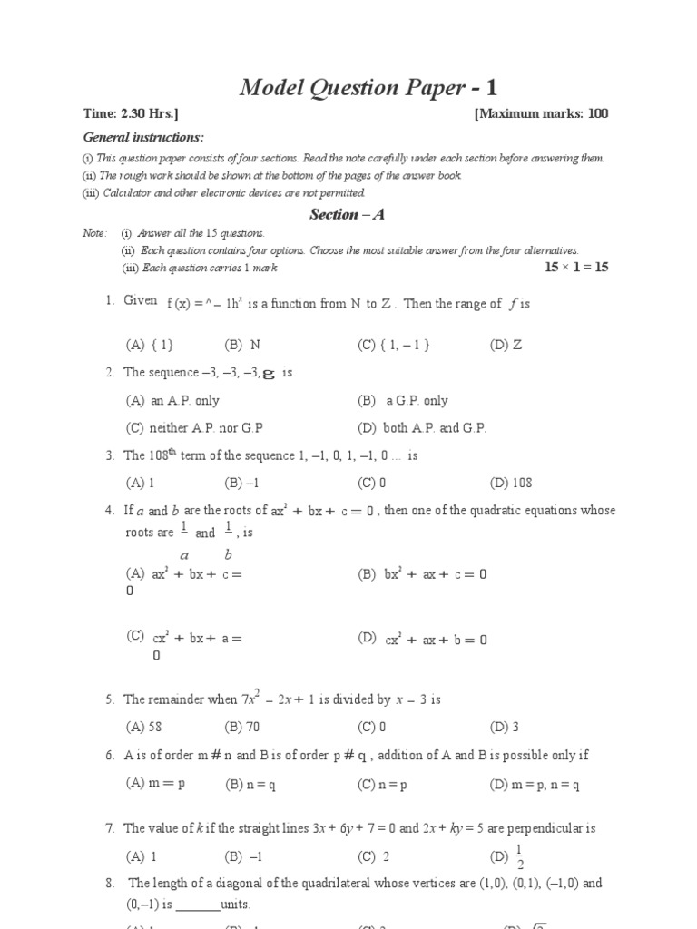 SSLC Maths 5 Model Question Papers English Medium. | PDF ...