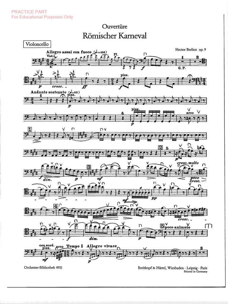 BERLIOZ Roman Carnival Overture VCEL (Bowed - MSO) | PDF