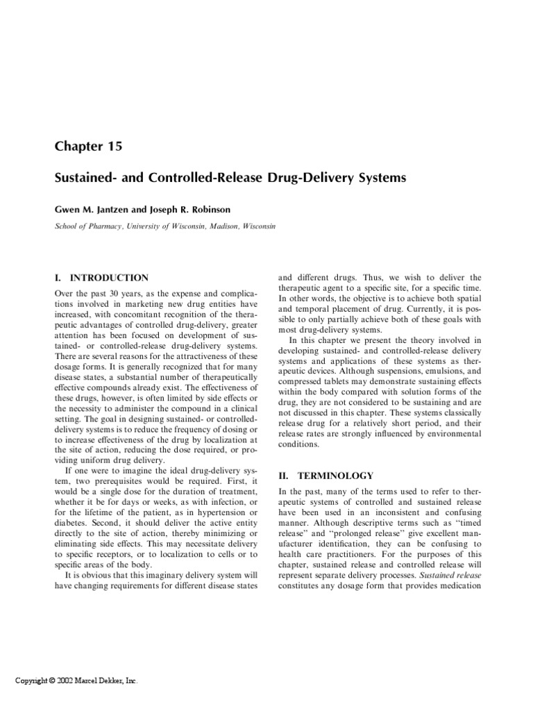 Sustained and Controlled Release Drug Delivery Systems | PDF ...