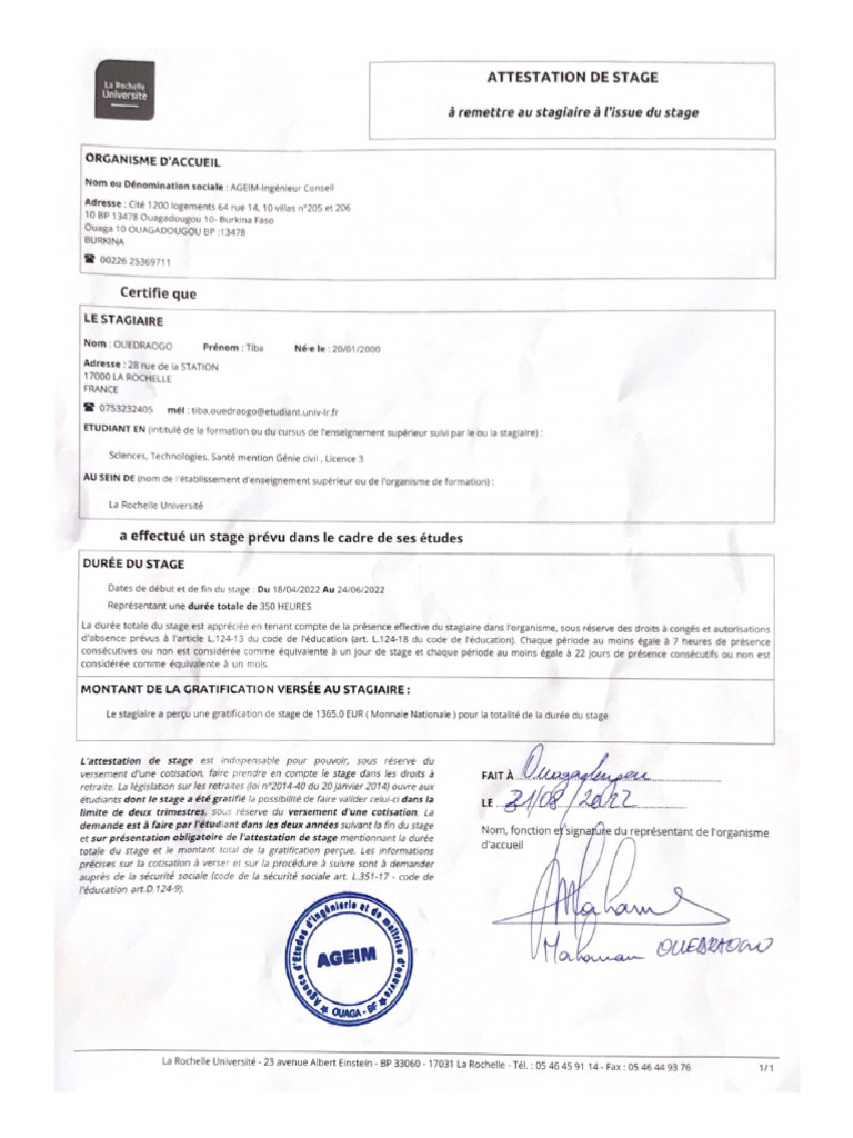 Attestation de Stage | PDF