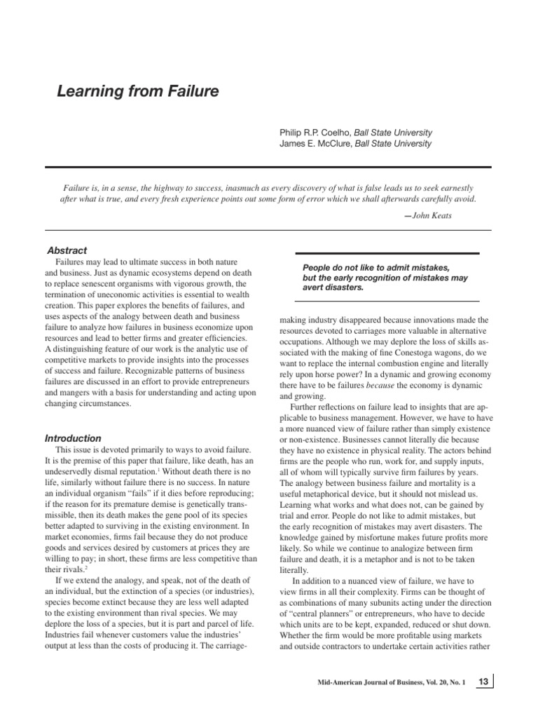 Analyzing Business Failures and Success | PDF