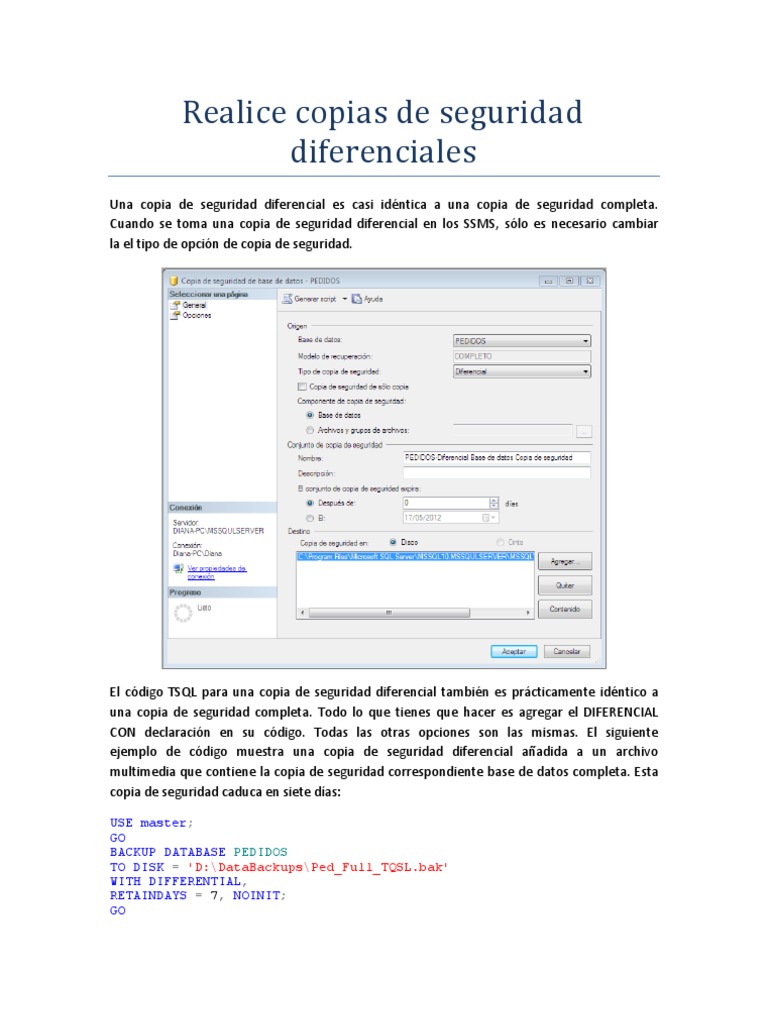 Backup Diferenciales y Parciales | PDF | Apoyo | Servidor SQL de Microsoft