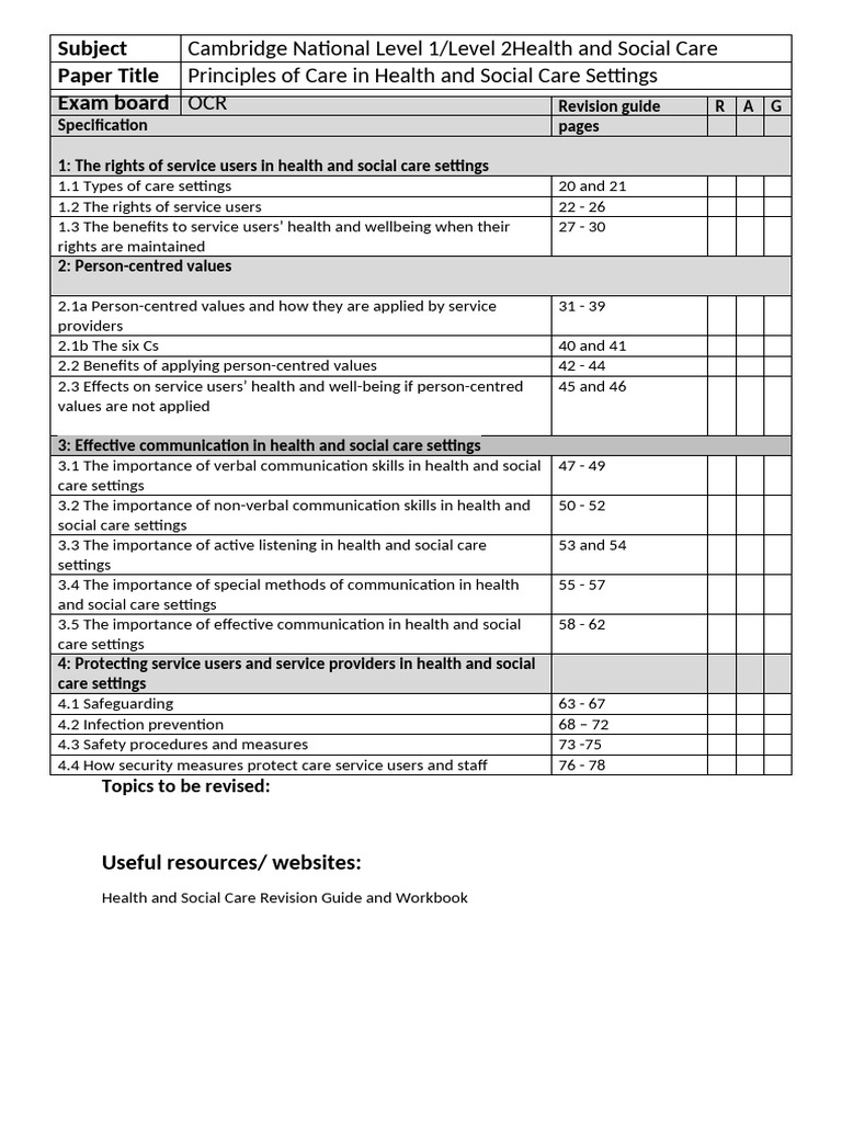 Autumn Exam Revision Checklist Topics 1 4 H S | PDF