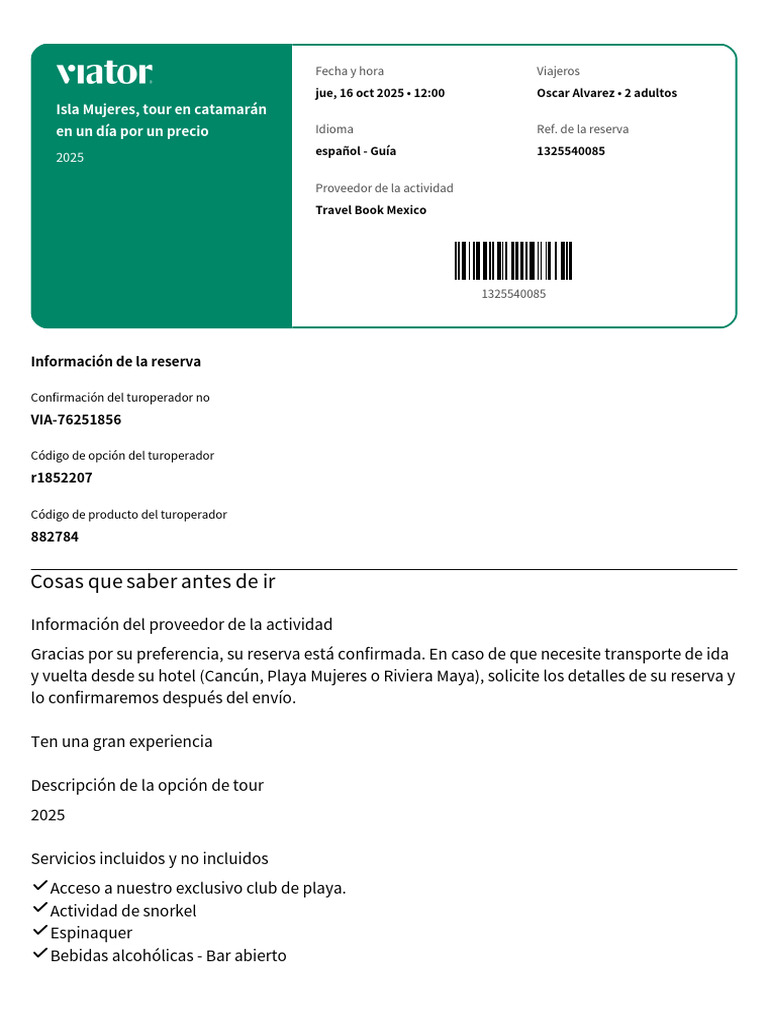 Ticket Viator-Oscar Alvarez-BR-1325540085 | PDF | Hotel | Industria de ...