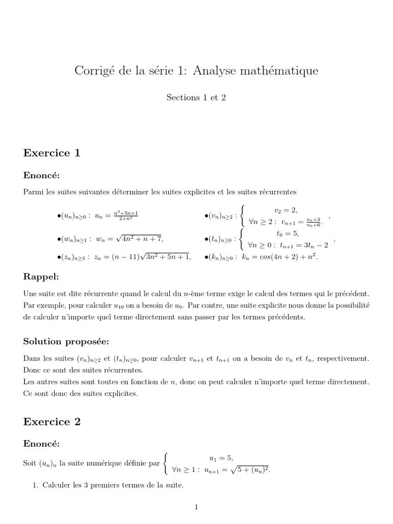 Analyse des suites numériques et limites | PDF | Mathématiques ...
