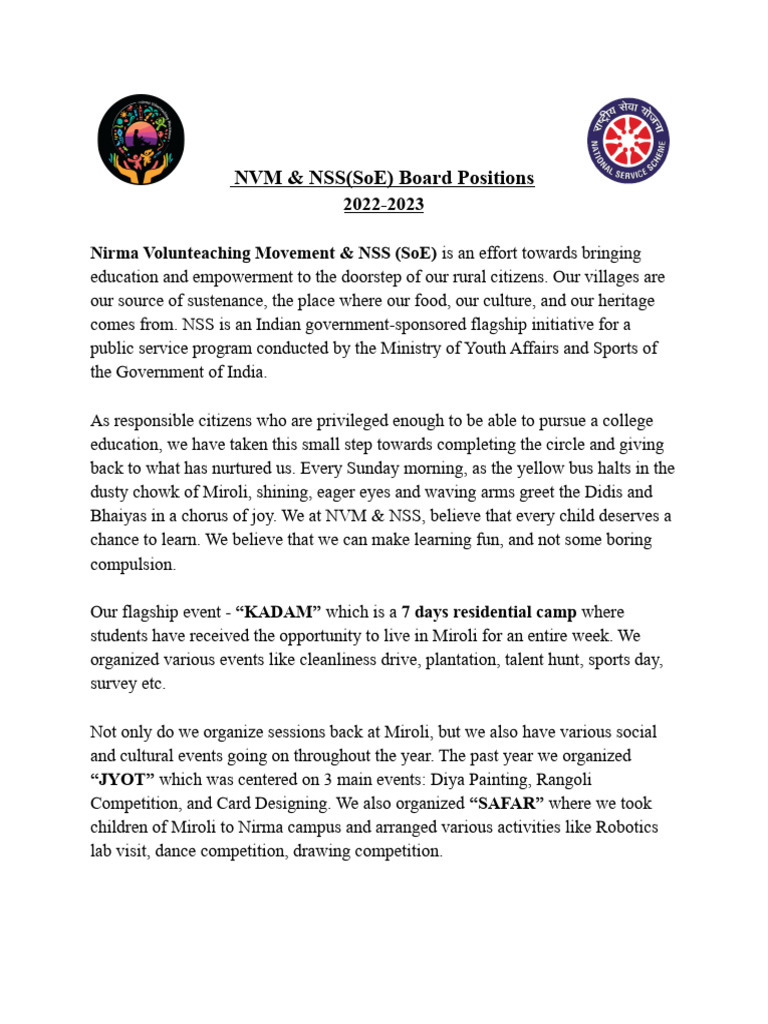 NVM & NSS Board Positions 2022-2023 | PDF