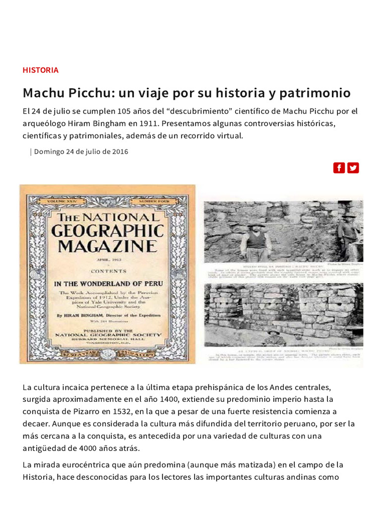 Machu Picchu - Un Viaje Por Su Historia y Patrimonio | PDF | Machu ...