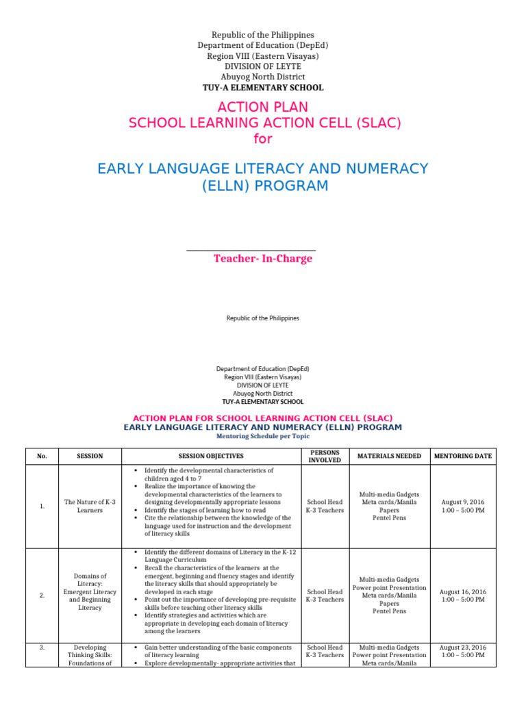 SLAC Action Plan for Early Literacy & Numeracy | PDF | Educational ...