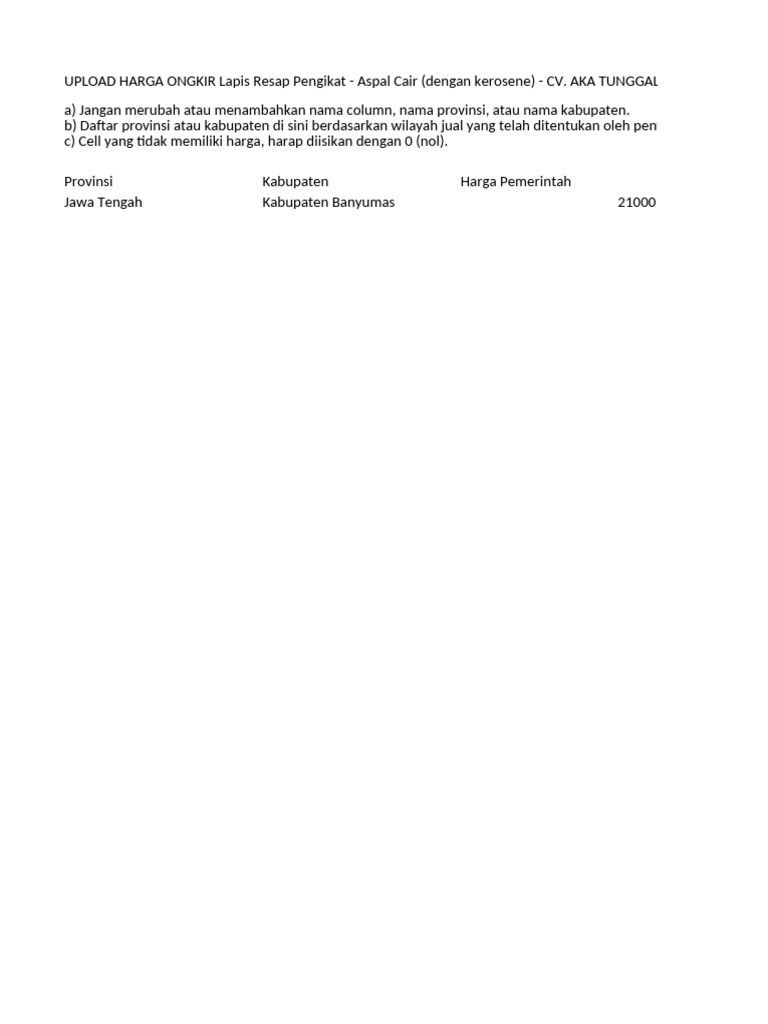 Template Harga Produk Lapis Resap Pengikat - Aspal Cair (Dengan ...