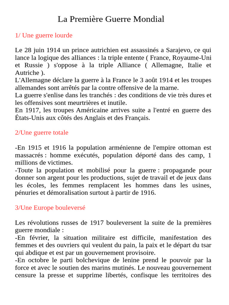 Impact de la Première Guerre Mondiale | PDF