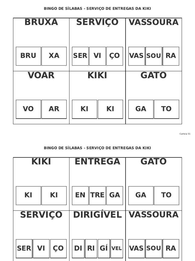 Bingo de Silabas Kiki 15cartelas Mais Recortaveis | PDF