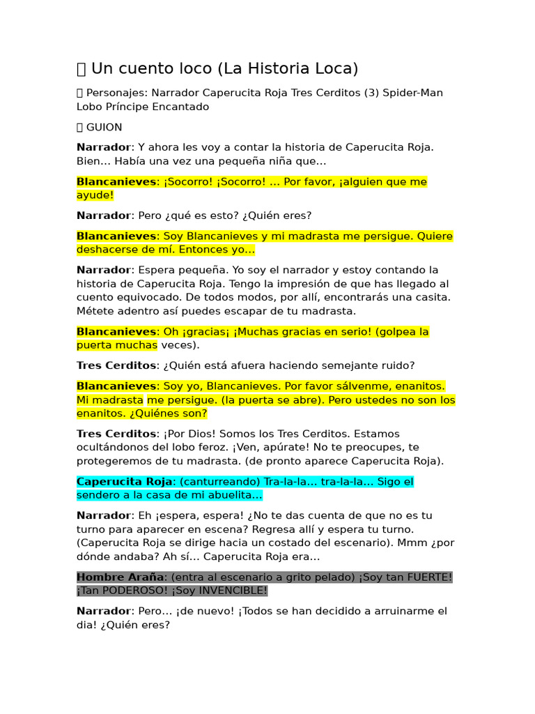 Cuento Loco: Caperucita y Amigos | PDF | Caperucita Roja | Blanco como ...