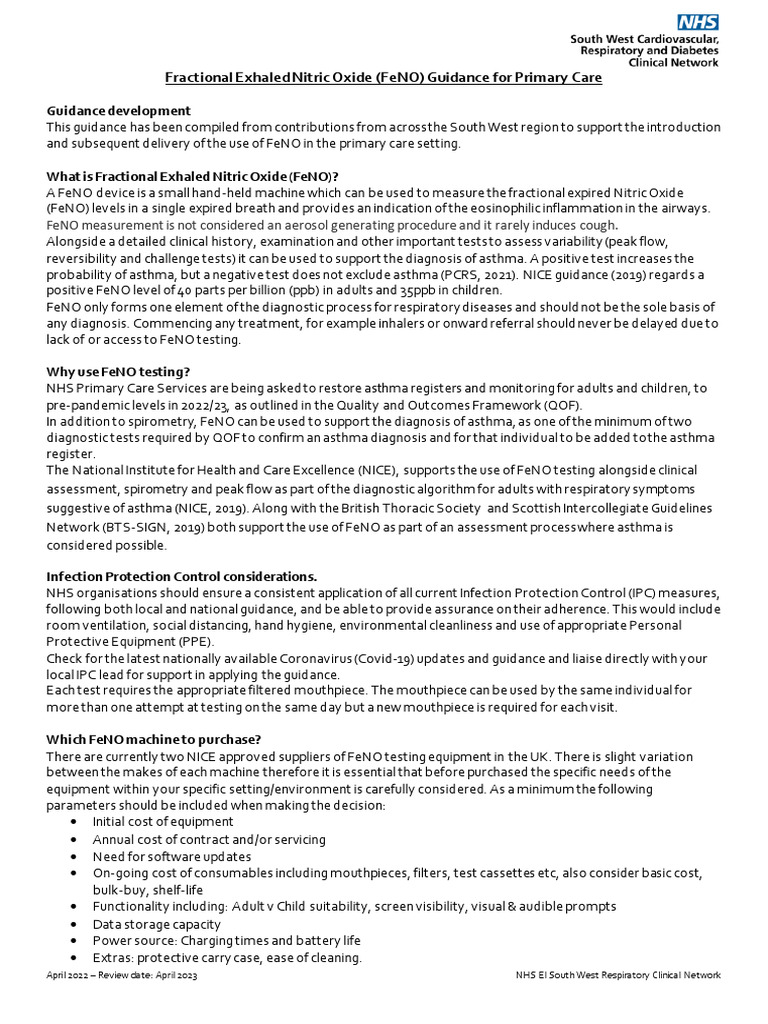 FeNO Testing Guidance for Asthma Diagnosis | PDF | Asthma | Medical ...