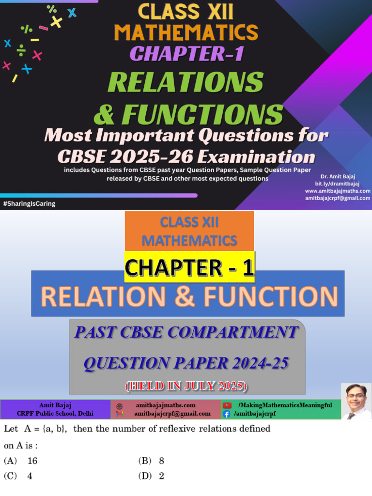 Class XII RELATIONS & FUNCTIONS Most Important Questions For 2025-26 Examination (Dr. Amit Bajaj ...