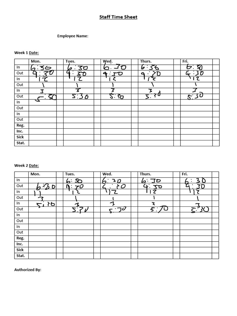 Staff Time Sheet PDF Fillable Form Oct.16 To 27, 2023 PDF | PDF