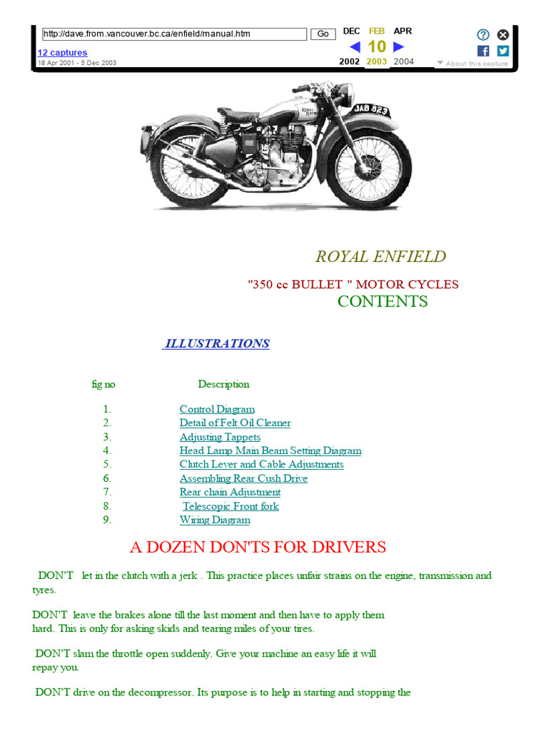 Royal Enfield 350cc Bullet Manual | PDF | Carburetor | Clutch