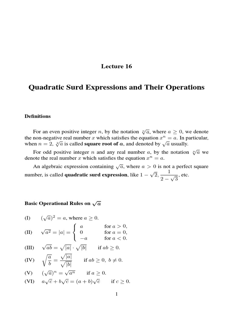 16 - Quadratic Surd Expressions and Their Operations | PDF | Numbers ...