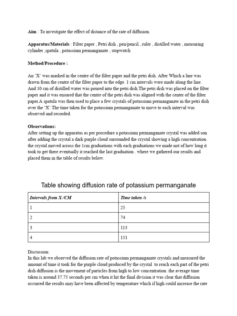 Aim - To Investigate The Effect of Distance of The Rate of Diffusion | PDF | Physical Sciences ...