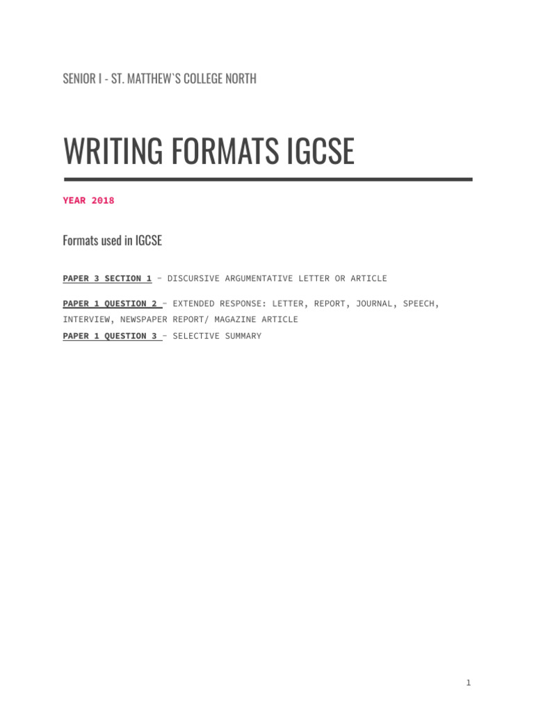Writing Formats Booklet 2018-2019 | PDF | Essays | Restaurants
