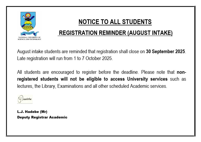 Notice - Registration Reminder September | PDF