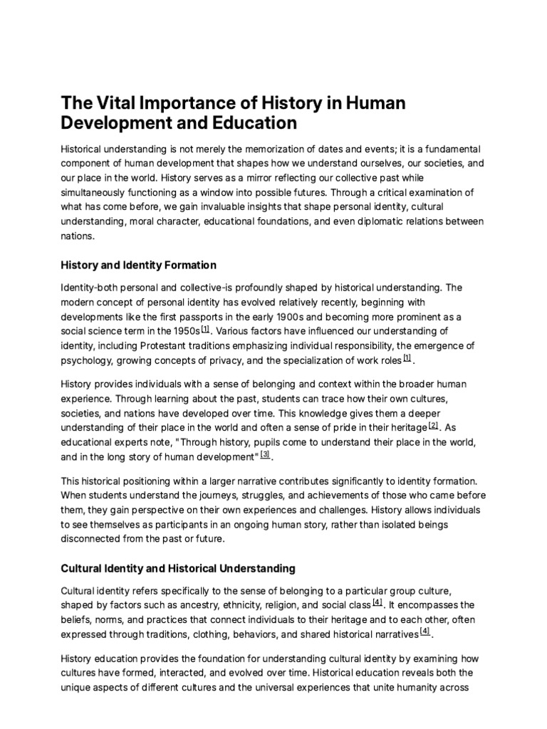 The Vital Importance of History in Human Developme | PDF | Identity (Social Science) | Diplomacy