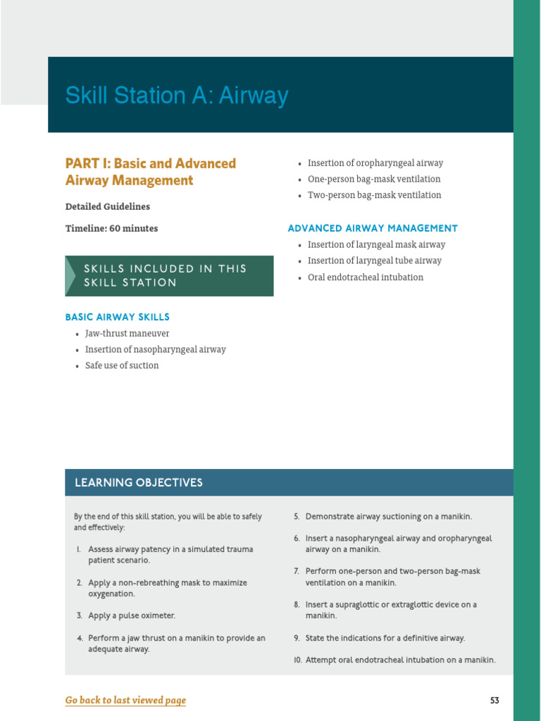 Skill Station A - Part I - Airway | PDF | Anesthesia | Medical Emergencies