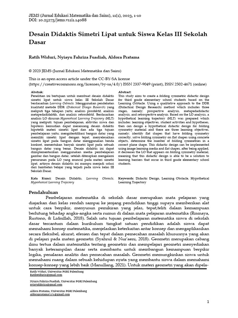 Desain Didaktis Simetri Lipat SD | PDF